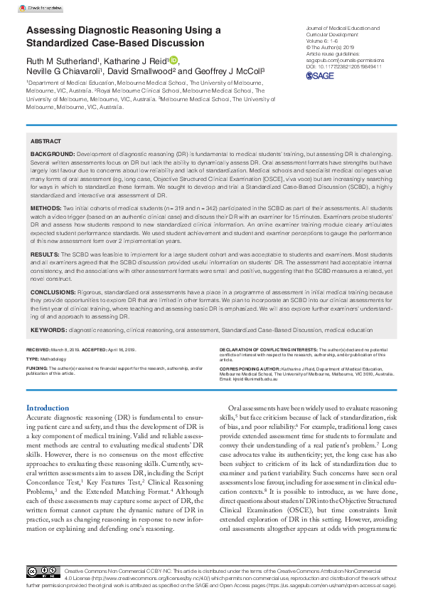 (PDF) Assessing Diagnostic Reasoning Using a Standardized Case-Based ...