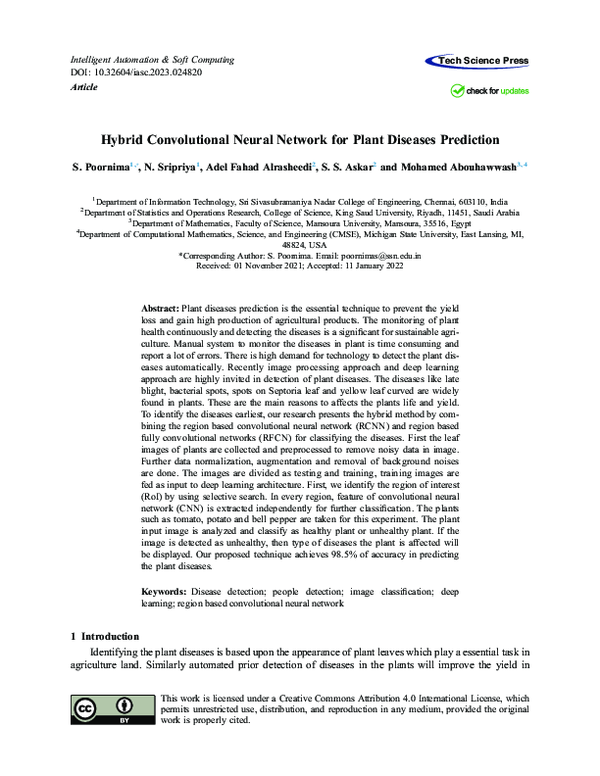 Pdf Hybrid Convolutional Neural Network For Plant Diseases Prediction Fahad Alrasheedi