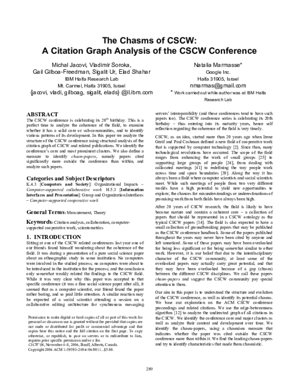 (PDF) The chasms of CSCW
