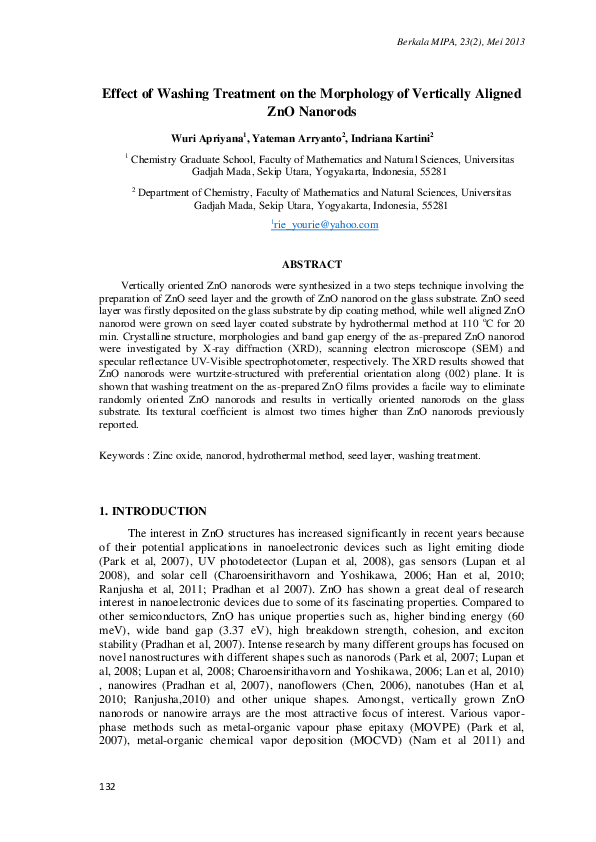 (PDF) Effect of Washing Treatment on the Morphology of Vertically ...