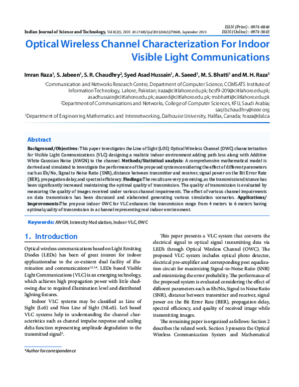 (PDF) Optical Wireless Channel Characterization for Indoor Visible ...