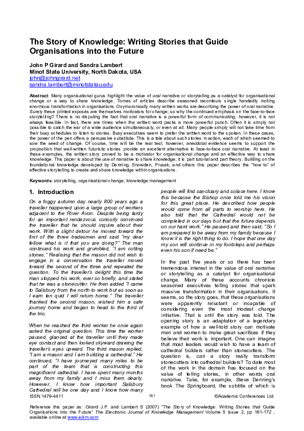 (PDF) The story of knowledge: Writing stories that guide organisations ...