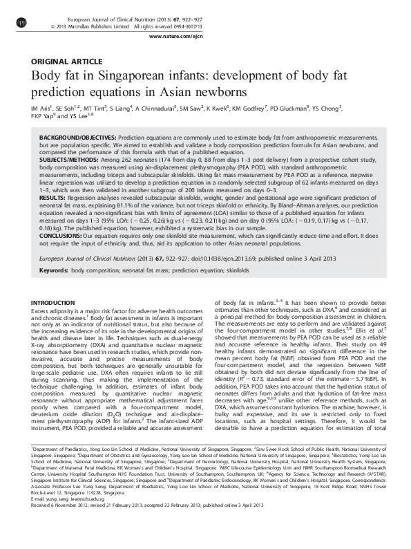 (PDF) Body fat in Singaporean infants: development of body fat ...