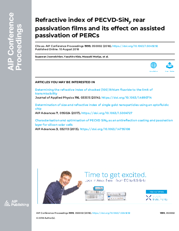 (PDF) Refractive index of PECVD-SiNy rear passivation films and its ...