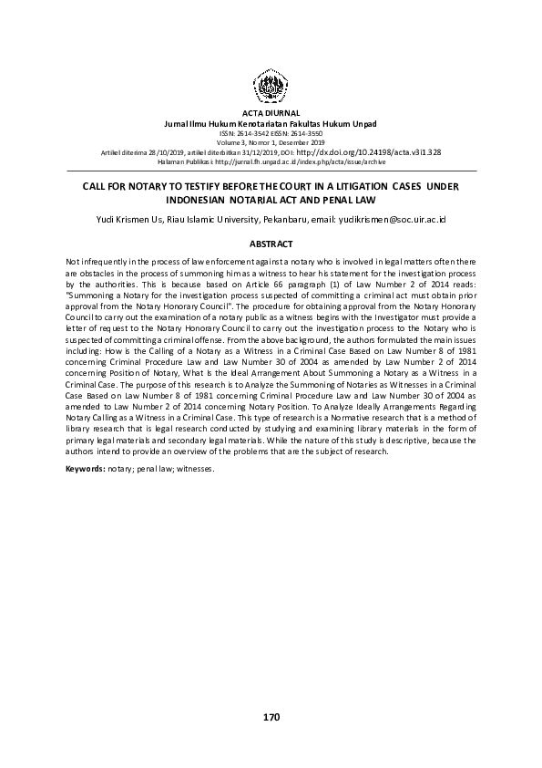 (PDF) Call for Notary to Testify Before the Court in a Litigation Cases ...