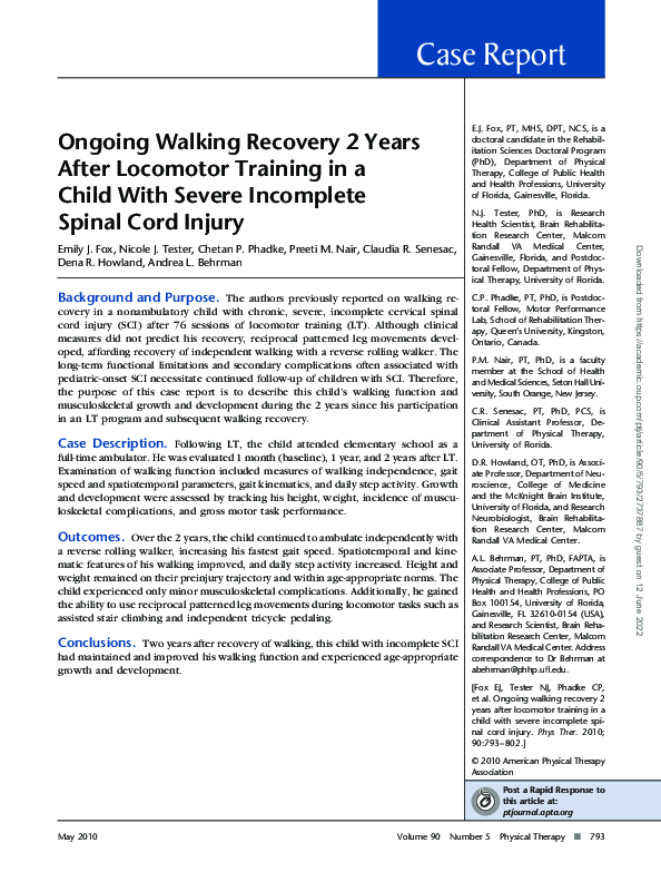 (PDF) Ongoing Walking Recovery 2 Years After Locomotor Training in a ...