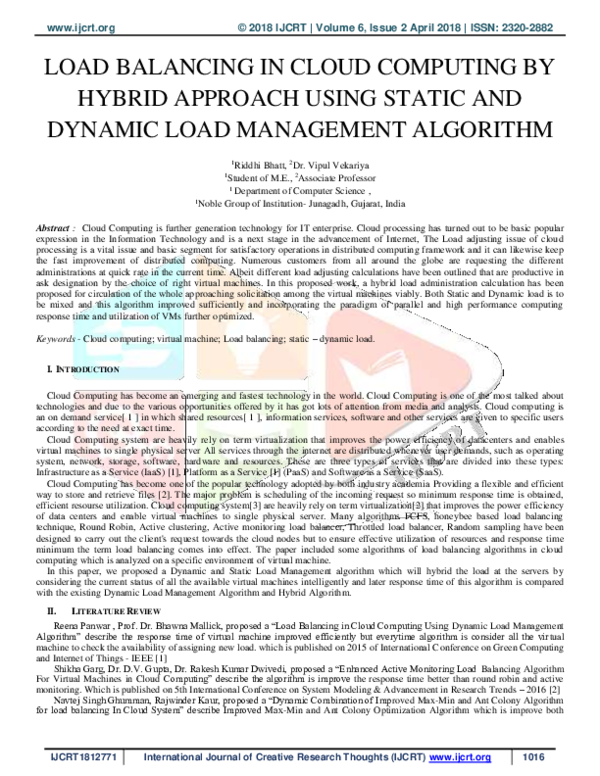 (PDF) Load Balancing in Cloud Computing by Hybrid Approach Using Static and Dynamic Load ...