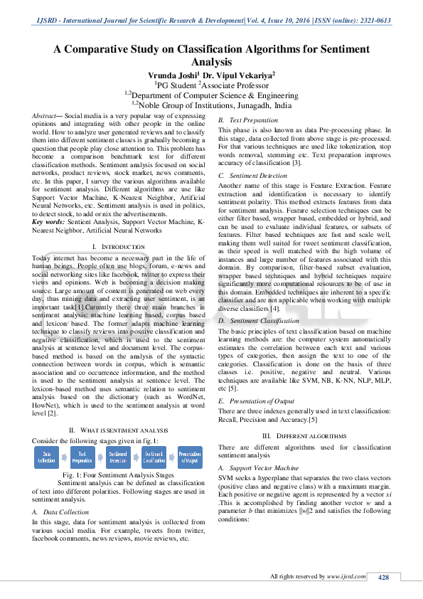 (PDF) A Comparative Study on Classification Algorithms for Sentiment ... (PDF) A Comparative Study on Classification Algorithms for Sentiment ...