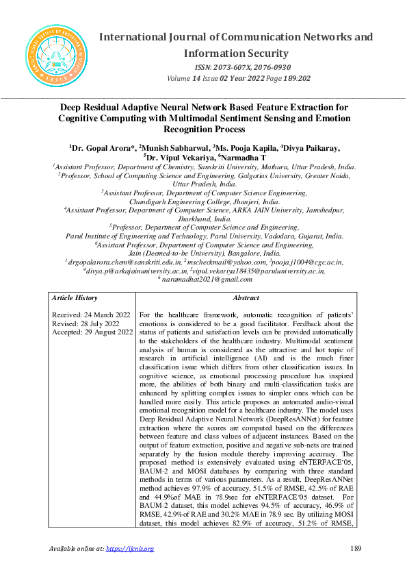 Pdf Deep Residual Adaptive Neural Network Based Feature Extraction For Cognitive Computing