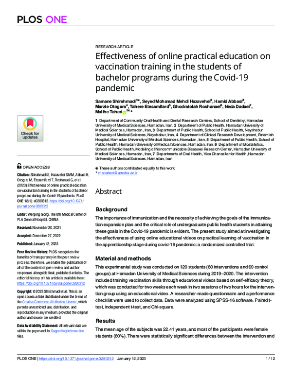 (PDF) Effectiveness of online practical education on vaccination ...