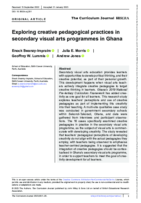 (PDF) Exploring creative pedagogical practices in secondary visual arts programmes in Ghana