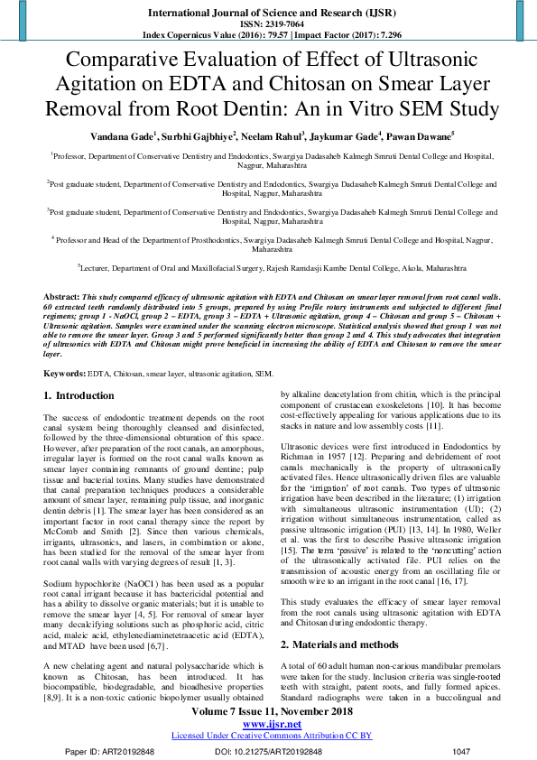 (PDF) Comparative Evaluation of Effect of Ultrasonic Agitation on EDTA ... (PDF) Comparative Evaluation of Effect of Ultrasonic Agitation on EDTA ...