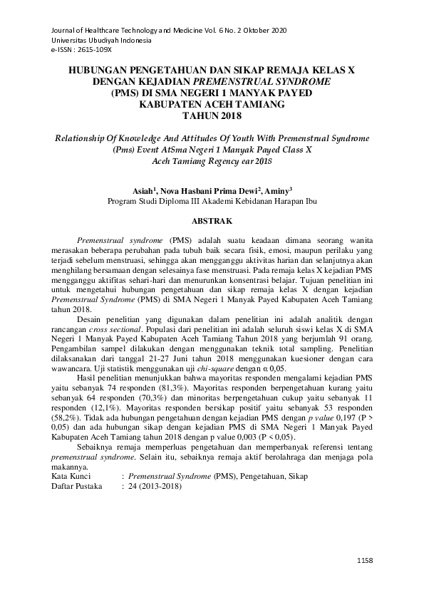 (PDF) Hubungan Pengetahuan Dan Sikap Remaja Kelas X Dengan Kejadian ...