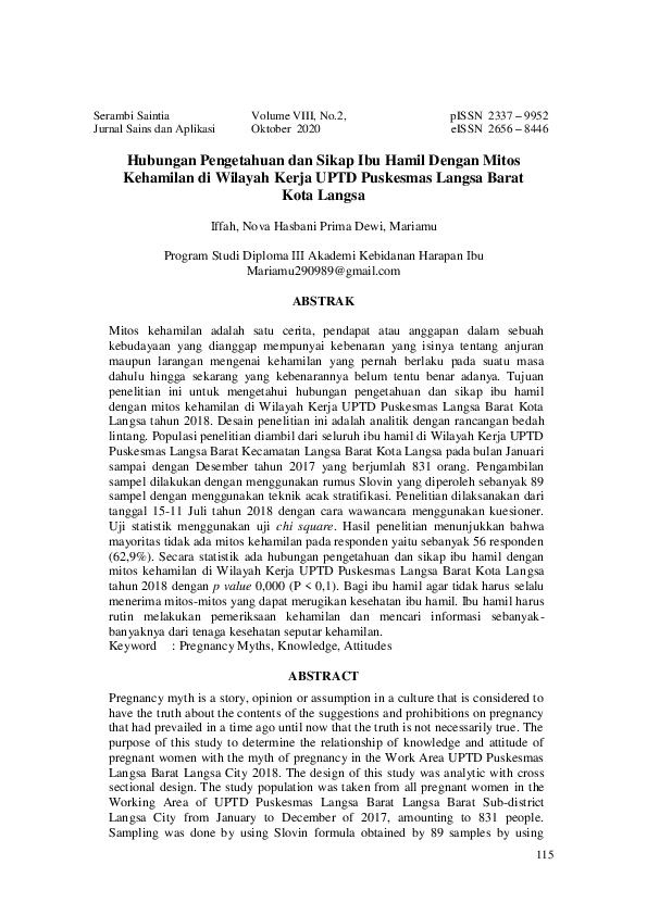 (PDF) Hubungan Pengetahuan dan Sikap Ibu Hamil Dengan Mitos Kehamilan di Wilayah Kerja UPTD ...