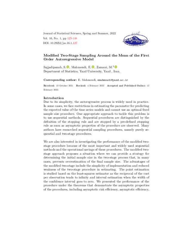 Pdf Modified Two Stage Sampling Around The Mean Of The First Order Autoregressive Model