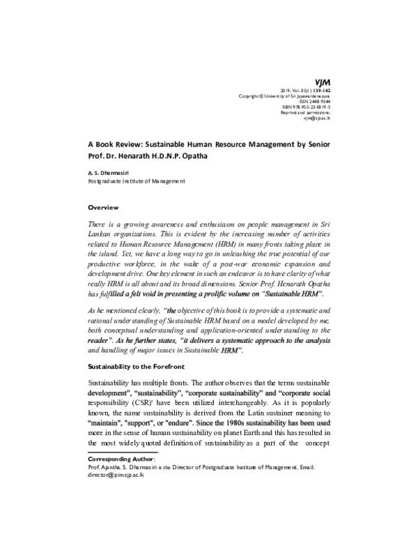 (PDF) A Book Review: Sustainable Human Resource Management by Senior ...