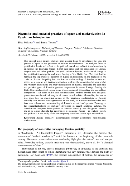(PDF) Discursive and material practices of space and modernization in Russia: an Introduction