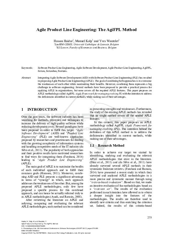 (PDF) Agile Product Line Engineering: The AgiFPL Method