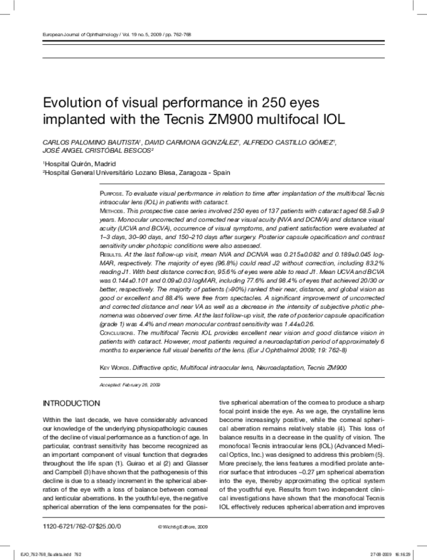 (PDF) Evolution of Visual Performance in 250 Eyes Implanted with the Tecnis ZM900 Multifocal IOL