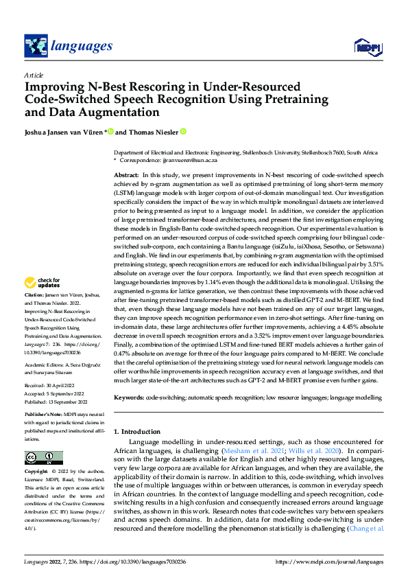 Pdf Improving N Best Rescoring In Under Resourced Code Switched Speech Recognition Using
