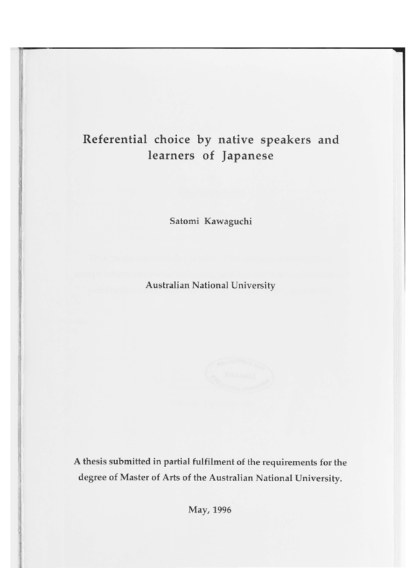 (PDF) Referential choice by native speakers and learners of Japanese