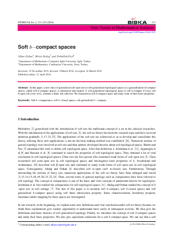 (PDF) Soft b-compact spaces