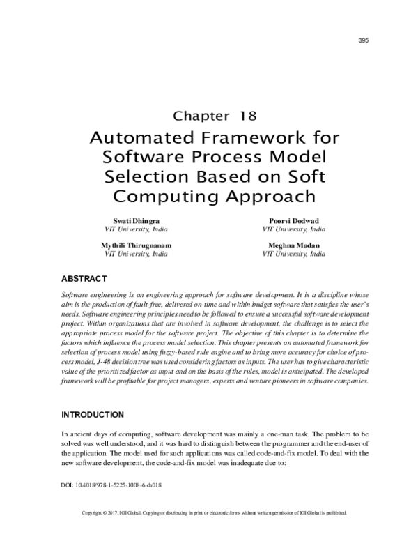 Pdf Automated Framework For Software Process Model Selection Based On Soft Computing Approach 