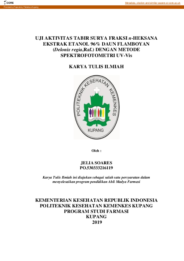 (PDF) Uji Aktivitas Tabir Surya Fraksi N-Heksana Ekstrak Etanol 96% Daun Flamboyan (Delonix ...