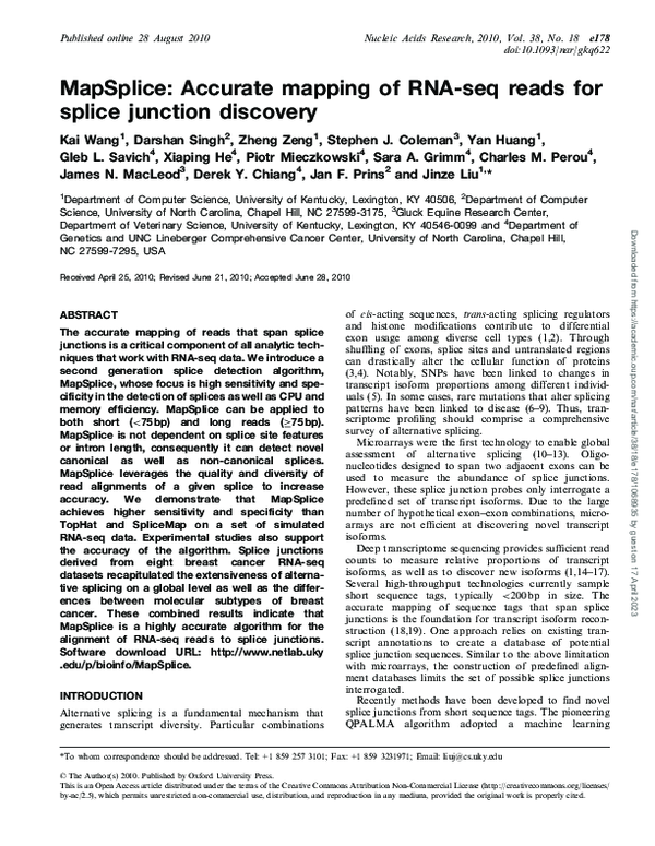 (PDF) MapSplice: Accurate mapping of RNA-seq reads for splice junction ...