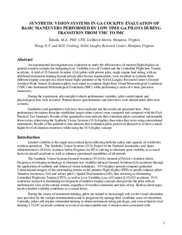 (PDF) Synthetic Vision Systems in GA Cockpit-Evaluation of Basic ...