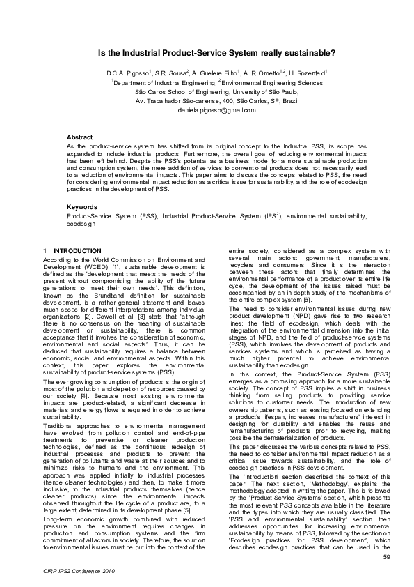 (PDF) Is the Industrial Product-Service System really sustainable?