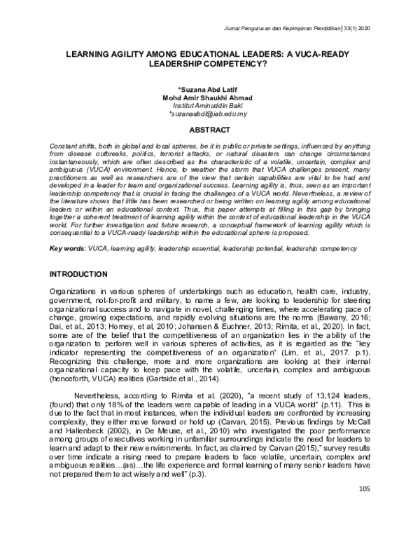 (PDF) Learning Agility Among Educational Leaders: A Vuca-Ready