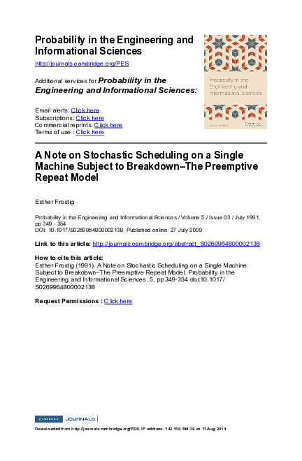 Pdf A Note On Stochastic Scheduling On A Single Machine Subject To