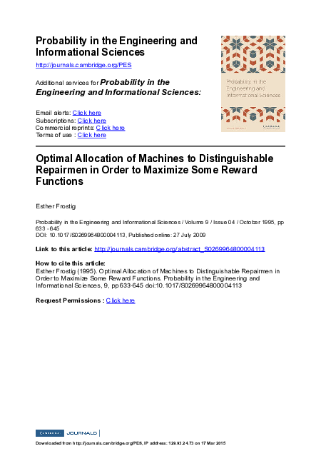 (PDF) Optimal Allocation of Machines to Distinguishable Repairmen in Order to Maximize Some ...