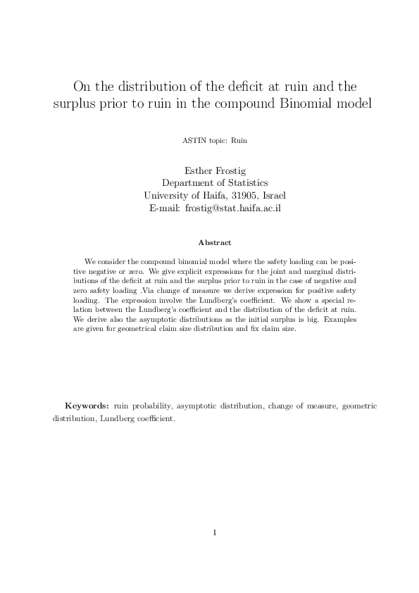 (PDF) On the distribution of the deficit at ruin and the surplus prior ...