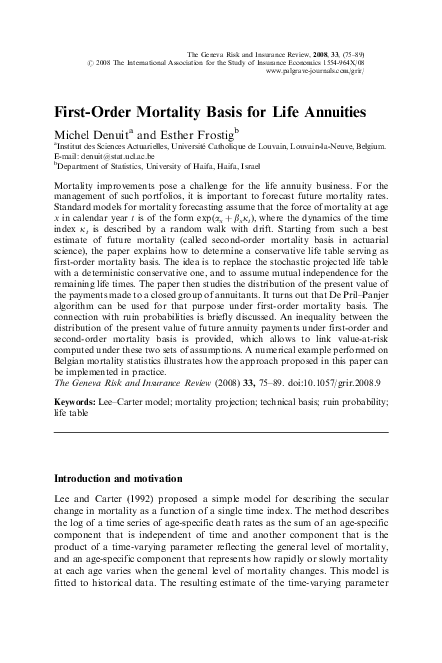 (PDF) First-Order Mortality Basis for Life Annuities