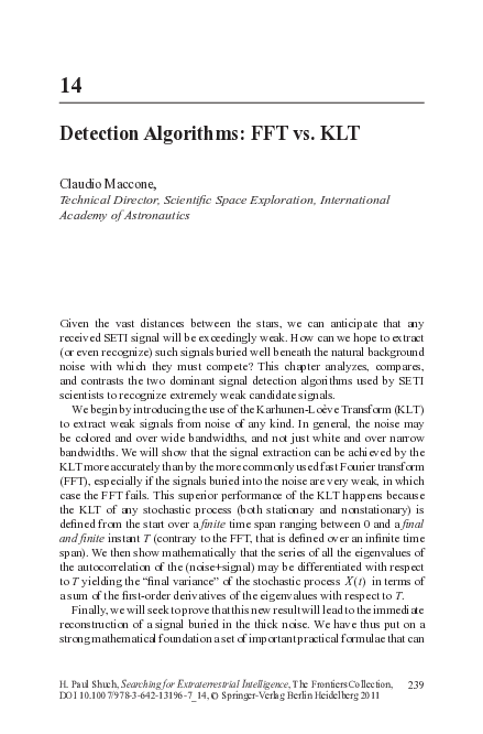 (PDF) Detection Algorithms: FFT vs. KLT