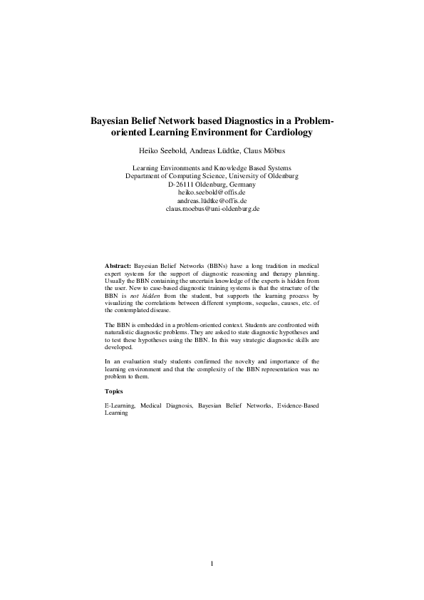 Pdf Bayesian Belief Network Based Diagnostics In A Problem Oriented