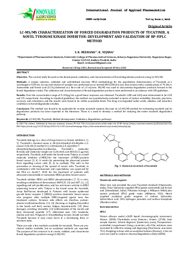 (PDF) LC-MS/MS CHARACTERIZATION OF FORCED DEGRADATION PRODUCTS OF ...