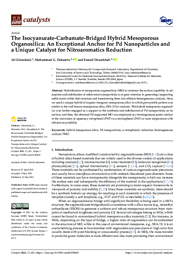 (PDF) The Isocyanurate-Carbamate-Bridged Hybrid Mesoporous Organosilica ...