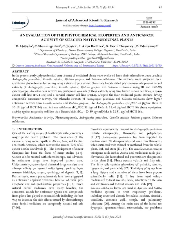 (PDF) An Evaluation of the Phytochemical Properties and Anticancer Activity of Selected Native ...