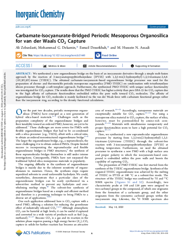 (PDF) Carbamate-Isocyanurate-Bridged Periodic Mesoporous Organosilica ...
