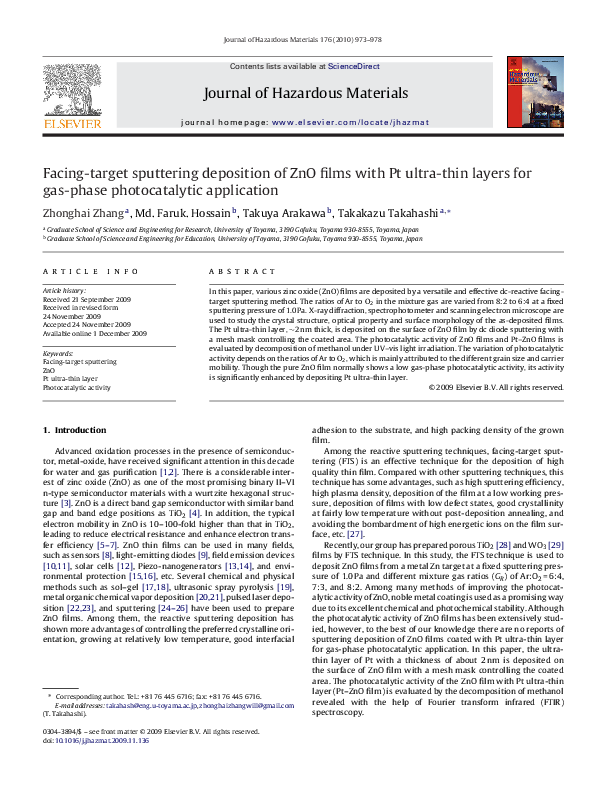 (PDF) Facing-target sputtering deposition of ZnO films with Pt ultra ...