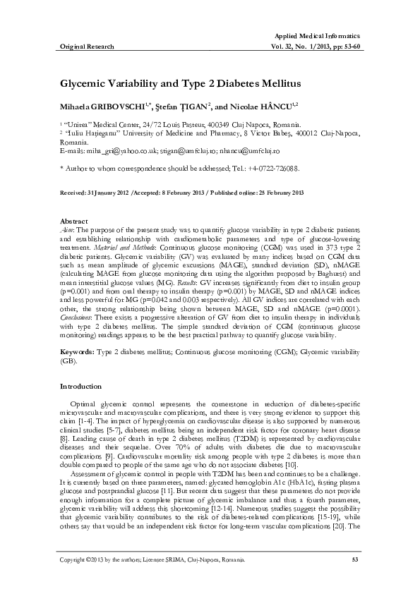 (PDF) Glycemic Variability and Type 2 Diabetes Mellitus | Ştefan Ţigan ...