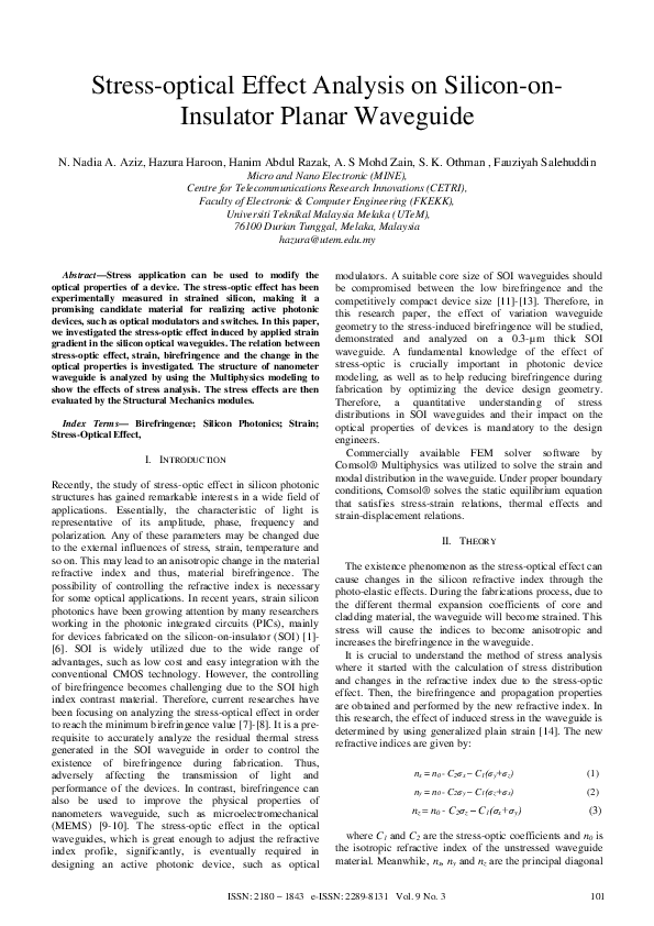 (PDF) Stress-Optical Effect Analysis On Silicon-On-Insulator Planar ...