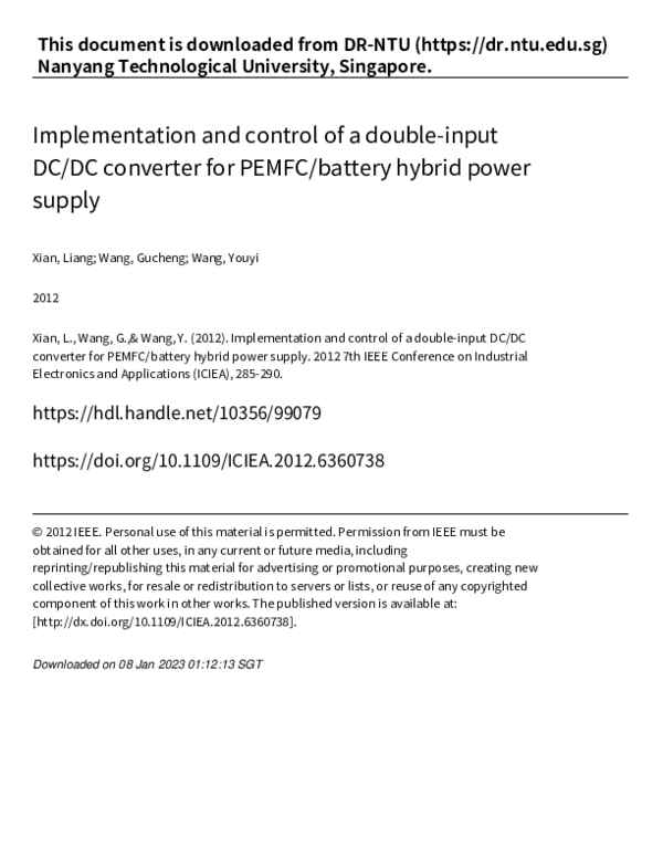 Pdf Implementation And Control Of A Double Input Dcdc Converter For