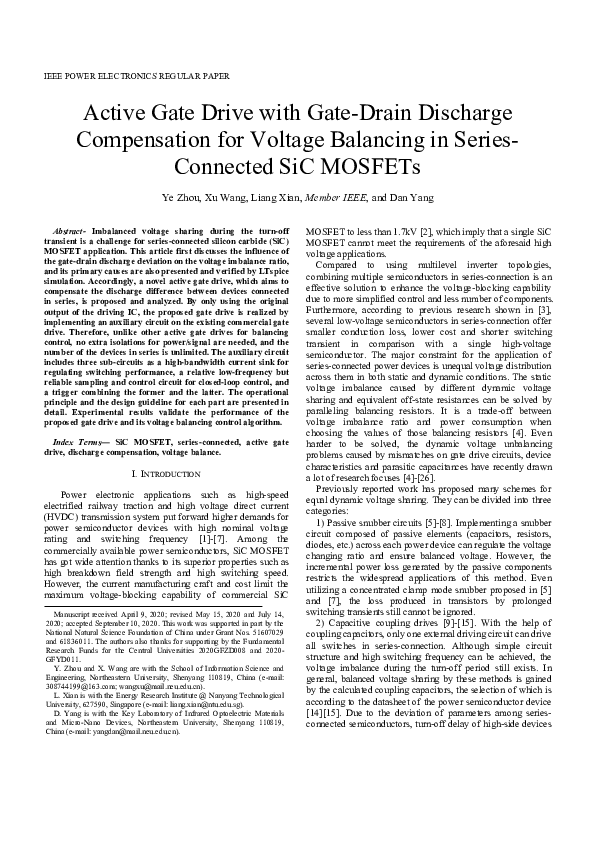 Pdf Active Gate Drive With Gate Drain Discharge Compensation For Voltage Balancing In Series