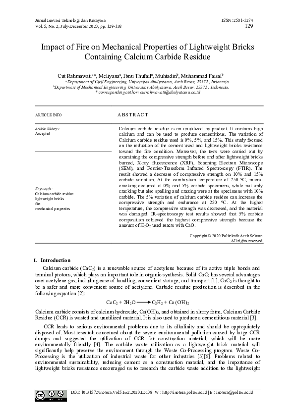 (PDF) Impact of Fire on Mechanical Properties of Lightweight Bricks ...