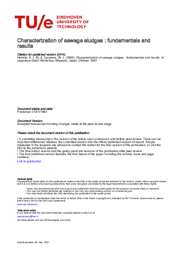 (PDF) Characterization of sewage sludges : fundamentals and results