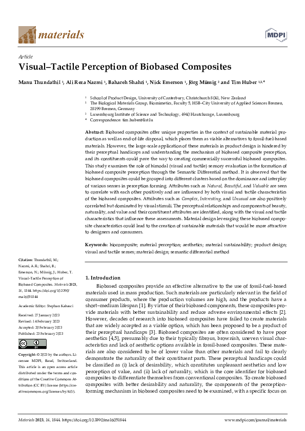Pdf Visual Tactile Perception Of Biobased Composites